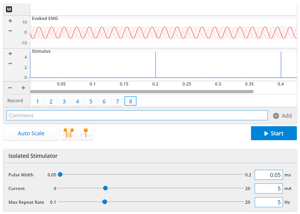 Settings for Sampling Panels in Lt - Evoked EMG | ADInstruments